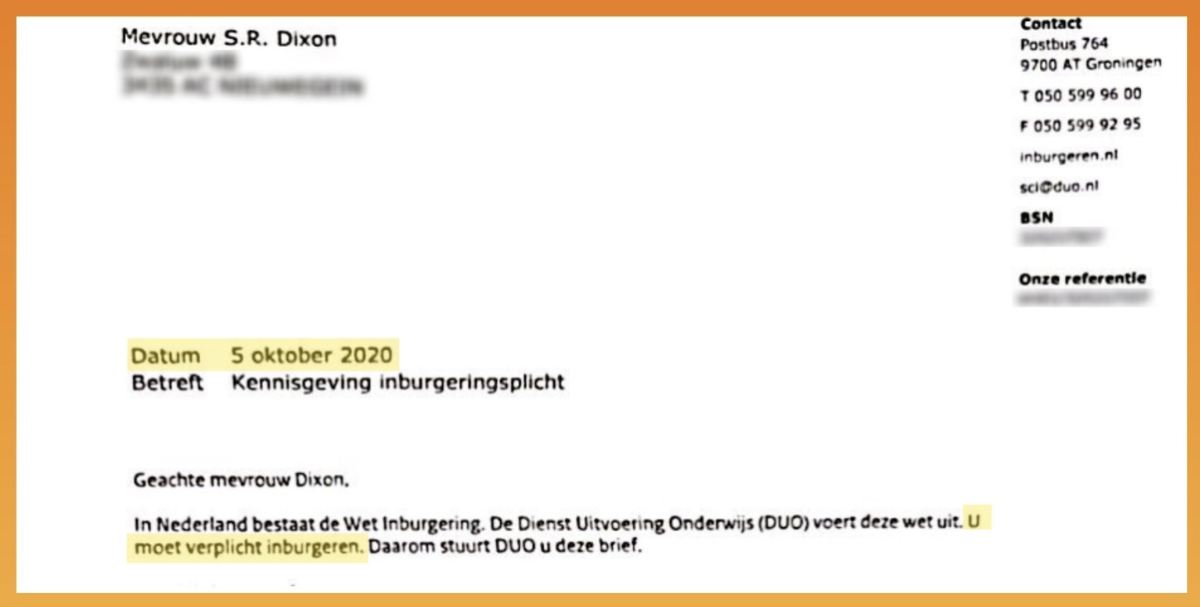 What language level is the Dutch integration (inburgering) exam in 2025?